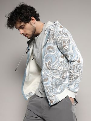 Buy Campus Sutra Mens Icy Blue & Olive Green Contrast Fluid Zip Front ...