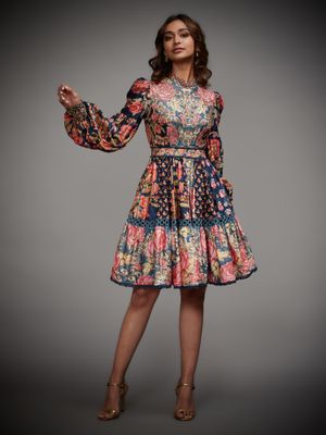 Buy RI.Ritu Kumar Navy & Multi Navina Printed And Embroidered Dress ...