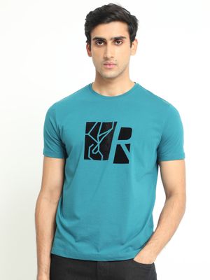 Buy Rare Rabbit Dela Branded T-Shirt with Logo Turquoise Online