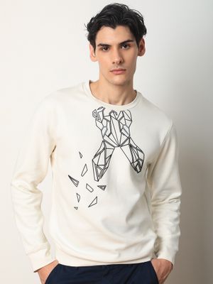 Buy Rare Rabbit Oak Printed Round Neck Sweatshirt Off White Online