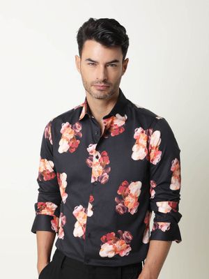 Buy Rare Rabbit Zinnia Smart Bold Floral Print T-Shirt Black Online