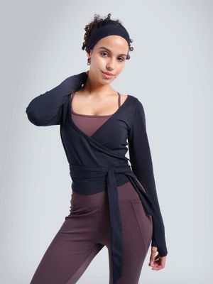 Buy Cava Athleisure Black Cotton Wrap Top (XS) Online
