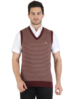 Buy Monte Carlo Men Maroon Pure Wool Sweater Online