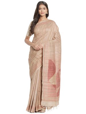Buy Fabindia Silk Hand Block Printed Sari without Blouse Online