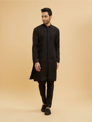 Buy Twamev Charcoal Black Self Design Kurta With Pant With Shimmery ...