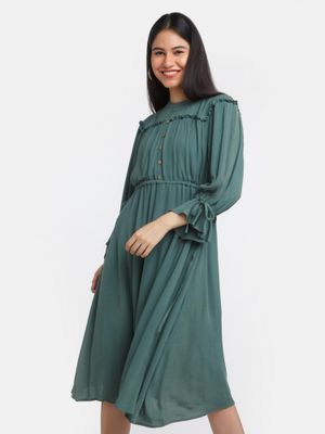Buy Zink London Womens Green Solid Midi Dress Online