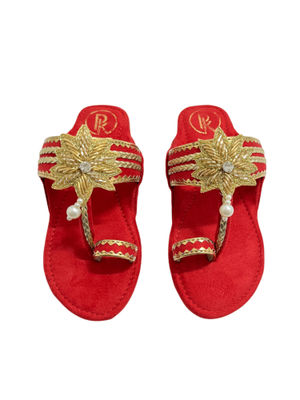 Buy PREET KAUR Hand-Embroidered Lotus Kolhapuri Red (EURO 26) Online