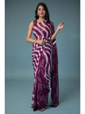 Buy Zari Jaipur Chiffon Saree with Leheriya & Bandhej Texture with ...