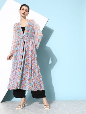Buy ANVI Be Yourself Bublegum Blue And Pink Long Tie-Up Shrug Online