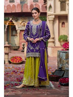 Buy Autumnlane Orange Kanupriya Kesari Kurta with Palazzo and Dupatta ...