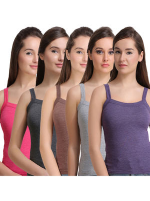 Buy Leading Lady Pack Of Five Spaghetti Camisoles - Multi-Color Online