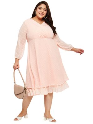 Buy Peach Plus Size Dobby Frill Curve Dress Online