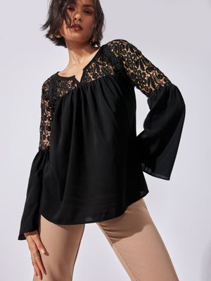Buy The Label Life Black Gathered Lace Top Online