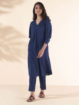 Buy trueBrowns Navy Blue Cotton Dobby Co-Ord (Set of 2) Online