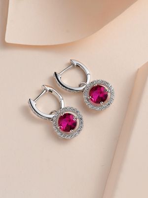 Buy 925 Silver Red Ruby Bali Hoop Earring For Women & Girls (One Size ...