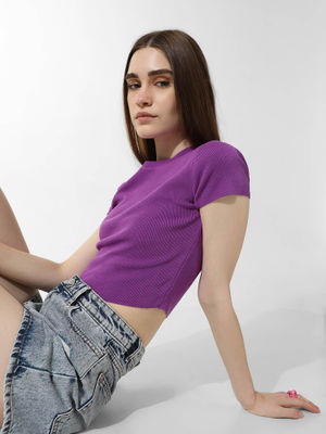 Buy ONLY Purple Ribbed Cropped Top Online
