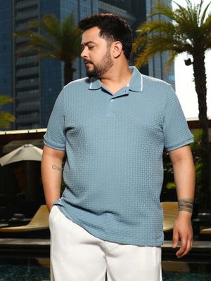 Buy Instafab Plus Men's Powder Blue Interweave-Textured Polo T-Shirt ...