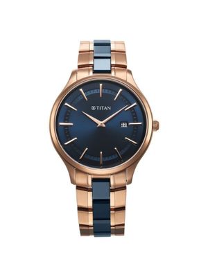 Buy Titan Men Slim Ceramic Fusion Blue Dial Stainless Steel Strap ...