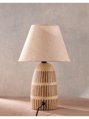Buy Fabindia Beige Kairav Paper Mache Bedside Table Lamp Online