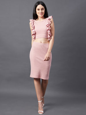 Buy RIGO Women Peach Ruffle Shimmering Sleeveless Co-Ord (Set of 2) Online