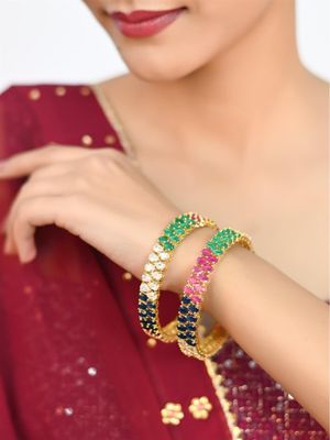 Buy Ratnavali Jewels Gold Plated American Diamond Multi Colour Cubic ...