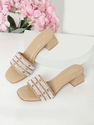 Buy Truffle Collection Beige Embellished Heel Sandals Online