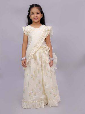 Buy Lil Drama Mishti Off White Lehenga With Choli & Dupatta Online