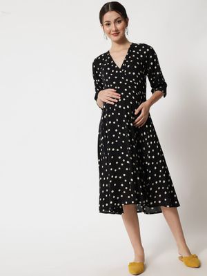 The Vanca Dresses : Buy The Vanca Maternity Black Printed Midi Dress (S ...