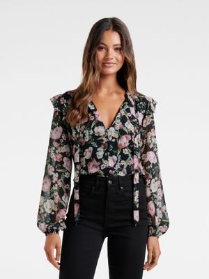 Buy Forever New Stephanie Ruffle Tie Neck Blouse Black Online