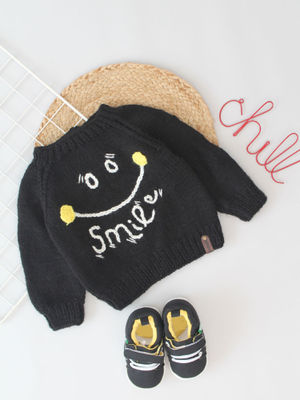 Buy Woonie Black Handknitted Smiley Face Kids Sweater (Newborn) Online