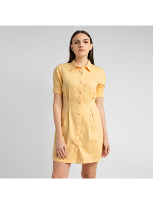 Buy Levi's Womens Solid Yellow Spread Collar Dress Online