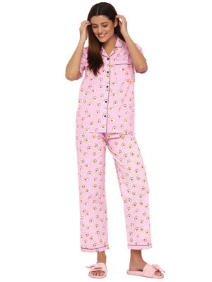 Buy Shopbloom Egg and Yolk Print Short Sleeve Women's Night Suit - Pink ...