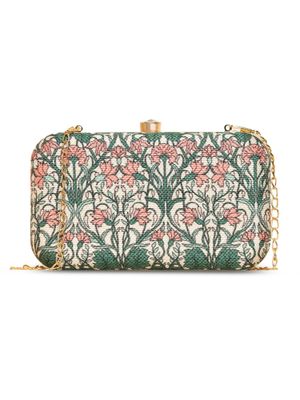 Buy Zouk Pink Green Color Printed Fancy Clutch for Women Online
