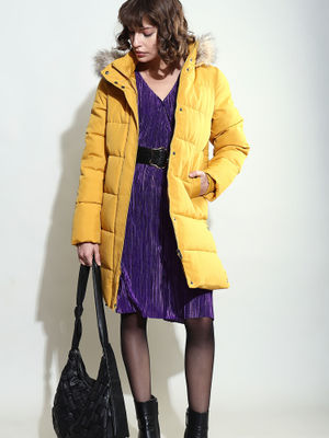 Buy VERO MODA Yellow Faux Fur Hood Puffer Coat Online