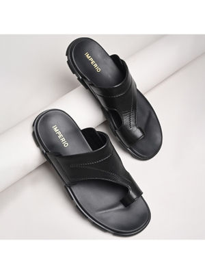 Buy Imperio Black Men Leather One Toe Sandals (UK 6) Online