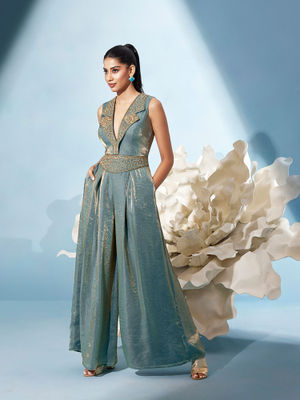 Buy Qunic Blue Gilded Dew Jumpsuit (S) Online