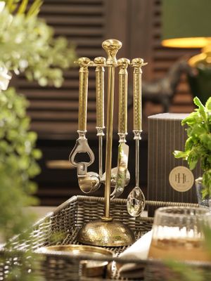 Buy Pure Home + Living Gold Matt Finish Hammered Metal Bar Tool Set ...