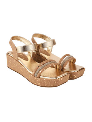 Buy Shoetopia Rhinestone Detailed Copper Shiny Platform Heeled Sandals ...