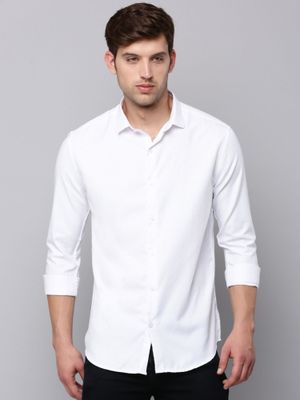 Buy SHOWOFF Mens Spread Collar White Self Design Shirt Online