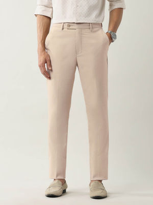 Buy Arrow Beige Solid Slim Fit Trouser (28) Online