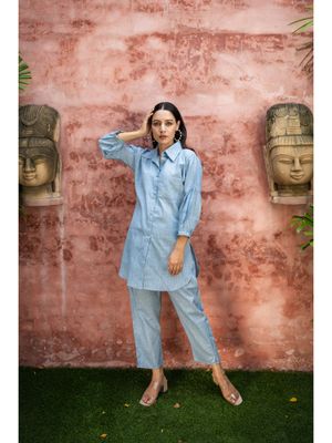 Empress Pitara Co-ord Set : Buy Empress Pitara Blue Khadi Shirt Co-ord ...