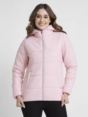 Buy Spykar Women Baby Pink Regular Fit Hooded Plain Jacket Online