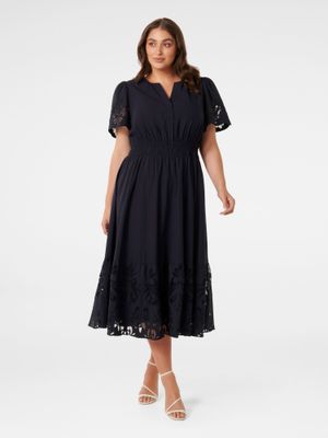Buy Forever New Eleanor Curve Embroidered Cut Work Midi Dress Online