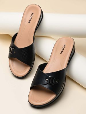 Buy ROCIA Black Women Slip On Buckled Sandals (EURO 35) Online