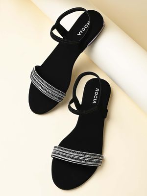 Buy ROCIA Black Women Diamond Flat Sandals (EURO 35) Online