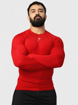 Buy FUAARK Mens Red Compression Full Sleeves Sports and Gym T-Shirt (S ...