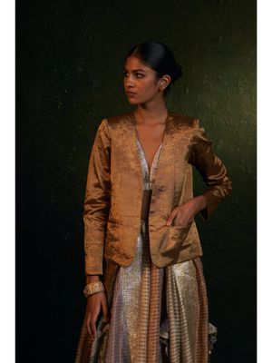 Buy Charkhee Midas Gold Tissue Blazer Online