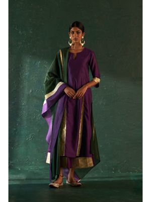 Buy Charkhee Midas Purple Chander Kurta with Pant & Dupatta (Set of 3 ...
