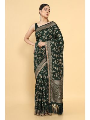 Soch Sarees : Buy Soch Women Green Silk Floral Saree with Unstitched ...