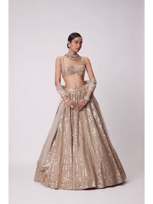 Buy Vvani by Vani Vats Beige Embroidered Lehenga with Blouse and ...